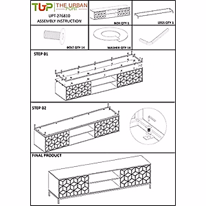 The Urban Port Kalyn 75-Inch Handcrafted TV Media Console Entertainment Center, 2 Doors, Center Shelf, Geometric Design Print, Brown Acacia Wood, Brass
