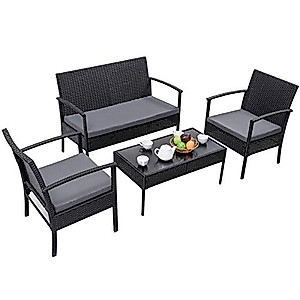 Casart Set of 4 Modern Wicker Rattan Conversation Set, Outdoor Patio Furniture Set for Yard, Garden and Poolside