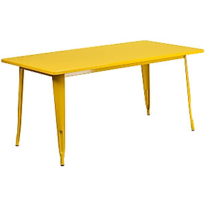 EMMA + OLIVER Commercial Rectangular Yellow Metal Indoor-Outdoor Table Set-4 Stack Chairs