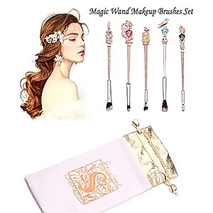 Potter Makeup Brush Set for Women with Gift Bag 5pcs Metal Magic Eye Shadow Eyeliner Blending Pencil Lip Brush Beauty Tools (Rose Gold)