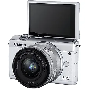 Canon EOS M200 Mirrorless Camera with 15-45mm Lens (White) (3700C009), 64GB Memory Card, Filter Kit, 2 x LPE12 Battery, External Charger, Card Reader, LED Light, Corel Photo Software + More (Renewed)