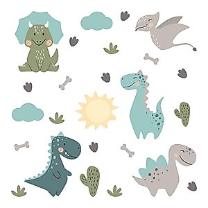 Dinosaurs Wall Decals Jurassic Dinos 24pcs for Kids Bedroom - Rooms and Stickers