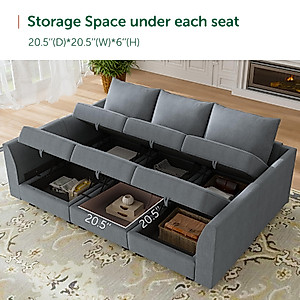 HONBAY Modular Sectional Sleeper Sofa with Storage U-Shape Modular Sectional Sofa with Ottomans Sleeper Sectional Couch for Living Room, Bluish Grey
