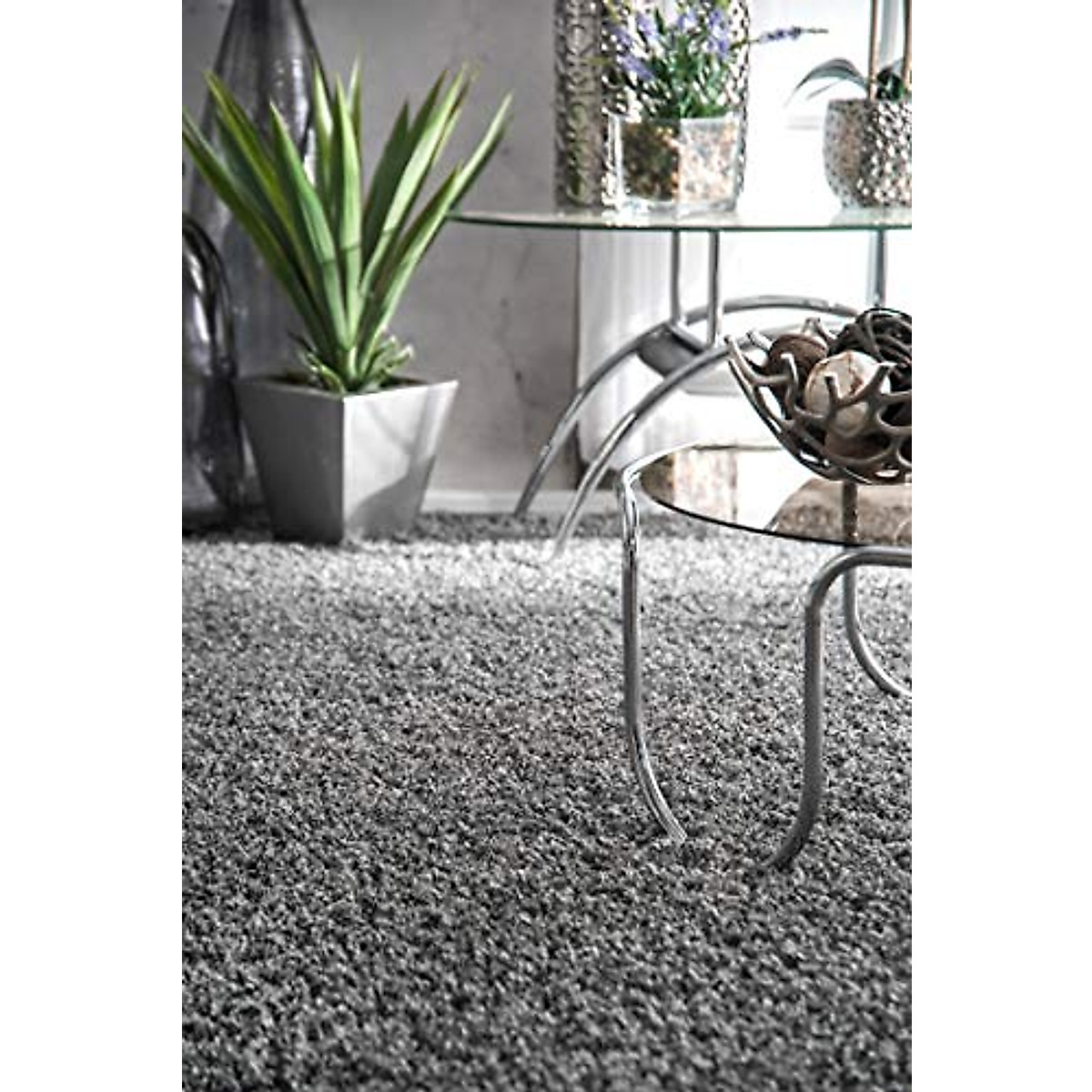 nuLOOM Marleen Contemporary Shag Area Rug, 4' Round, Grey