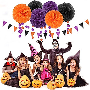Black Purple Orange Halloween Party-Decorations - 23pcs Tissue Pom Poms Streamers,Tassel Garland Banner,Graduation 2023 Birthday Wedding Baby Bridal Shower Decor Bunting Lasting Surprise