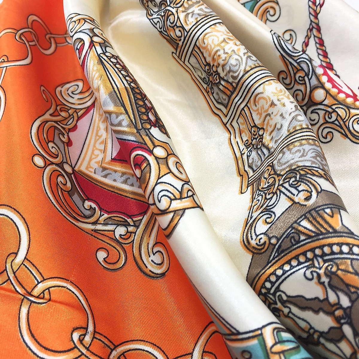 YOUR SMILE Silk Feeling Scarf Women's Fashion Pattern Orange Carriage Large Square Satin Headscarf (305)