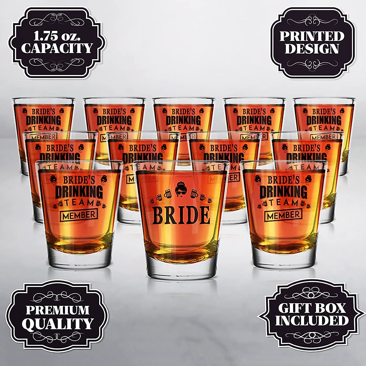 shop4ever Bride and Bride's Drinking Team Member Glass Shot Glasses Wedding Bachelorette Party Shot Glasses (12 Pack)