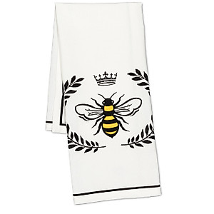 Abbott Collection 56-KT-AB-02 Bee in Crest Tea Towel, 1 EA, White/Black