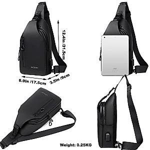 Hjkiopc Waterproof Sling Bags Mens Anti-theft Shoulder Crossbody Backpack with USB Charging Port& Headphone,Outdoor Lightweight Bag (Black)