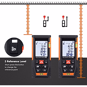 Laser Measure Mute Distance with 2 Bubble Levels, Measure Distance, Area and Volume HD50