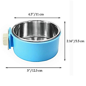 RUBYHOME Dog Bowl Feeder Pet Puppy Food Water Bowl, 2-in-1 Plastic Bowl & Stainless Steel Bowl, Removable Hanging Cat Rabbit Bird Food Basin Dish Perfect for Crates & Cages, Blue