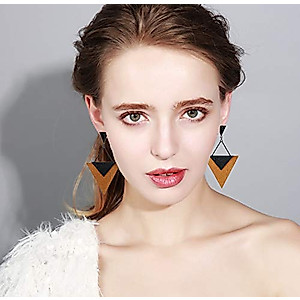 ALoveSoul Fashion Wood Earrings - Big Triangle Earrings for Women Beautiful Dangling Ladies Boho Jewelry, Hypoallergenic Statement Earrings