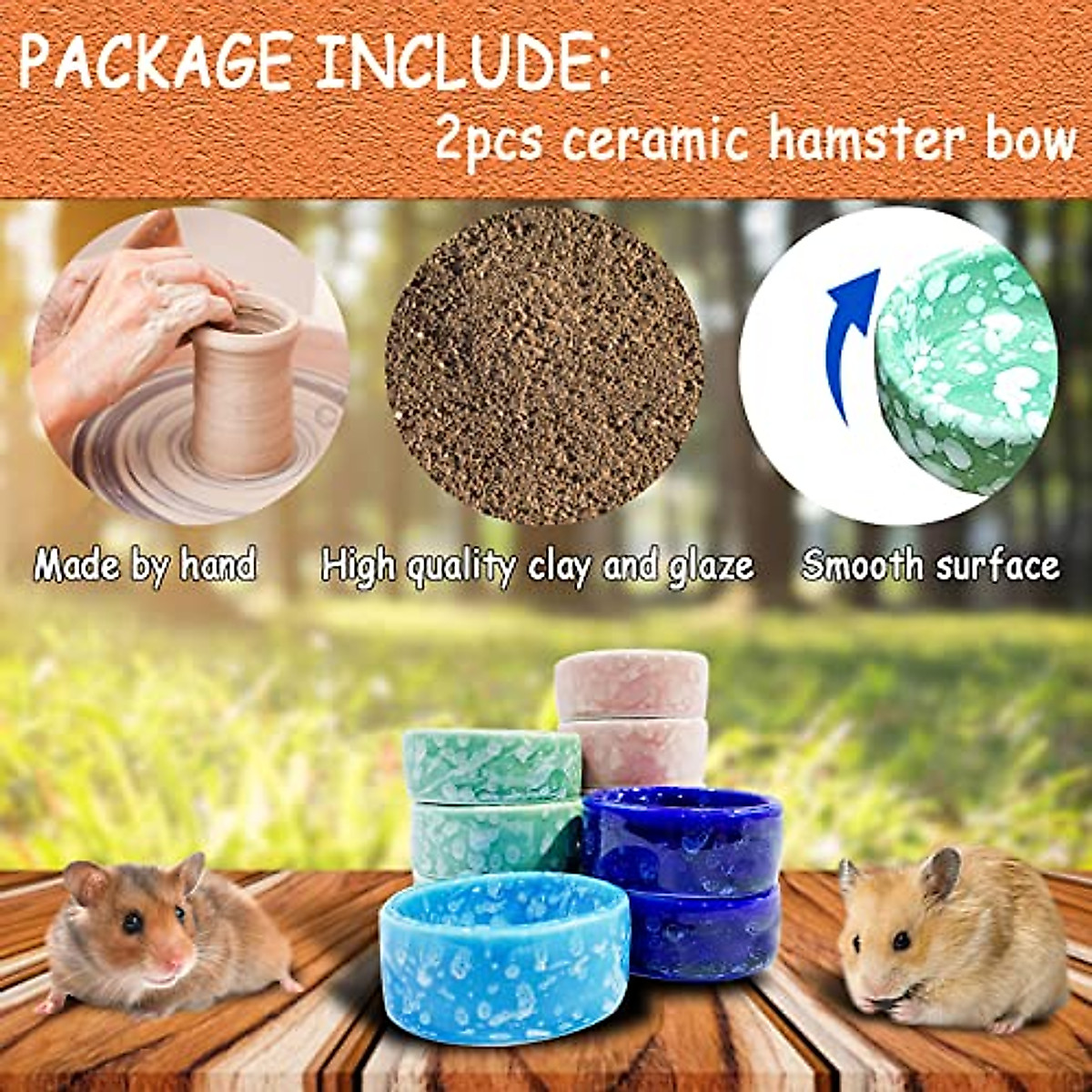 kathson 2 Pcs Hamster Food Bowl Guinea Pig Ceramic Water Bowl Small Animal Feeding Dish for Dwarf Hamster Gerbil Syrian Ferret Hedgehog Chinchilla Bunny (Blue)…