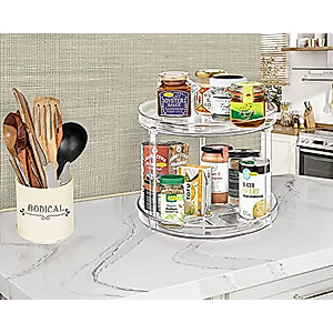 2 Tier Lazy Susan Bathroom Organizer Countertop,10.6inch Perfume Tray Makeup Skincare Organizers, Lazy Susan Turntable for Cabinet, Bathroom, Medicine Cabinet Organizer Spice Rack Organizer -Clear