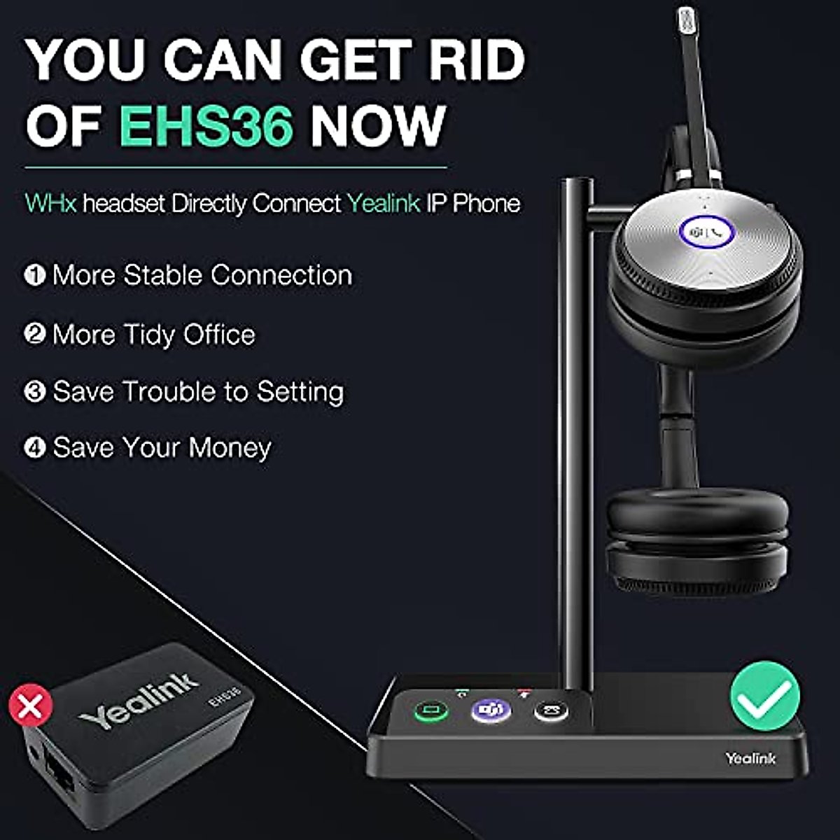 Yealink WH62 Wireless Headset with Microphone for PC Computer Laptop Zoom Teams Certified Headset for Office IP VoIP Phones DECT Headset SIP Phone for Unified Communication