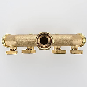improved Heavy Duty Solid Brass 4 Way Garden Hose Splitter Nozzle Switcher Connector 4 Way Hose Splitter Shut-Off Valves for Garden Irrigation Watering 304 stainless steel Hose Connector (4 Way)
