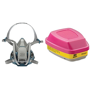 3M 6502QL Rugged Comfort Quick Latch Half Facepiece Reusable Respirator, Medium & 3M Organic Vapor/Acid Gas Cartridge/Filter 60923, P100 Respiratory Protection (Pack of 2)