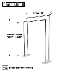 JQK Bath Towel Bar Free Standing Brushed, 30 Inch Stand Double Towel Rack Holder Shelf for Bathroom Floor, Brushed Steel, BTH120L30-WN