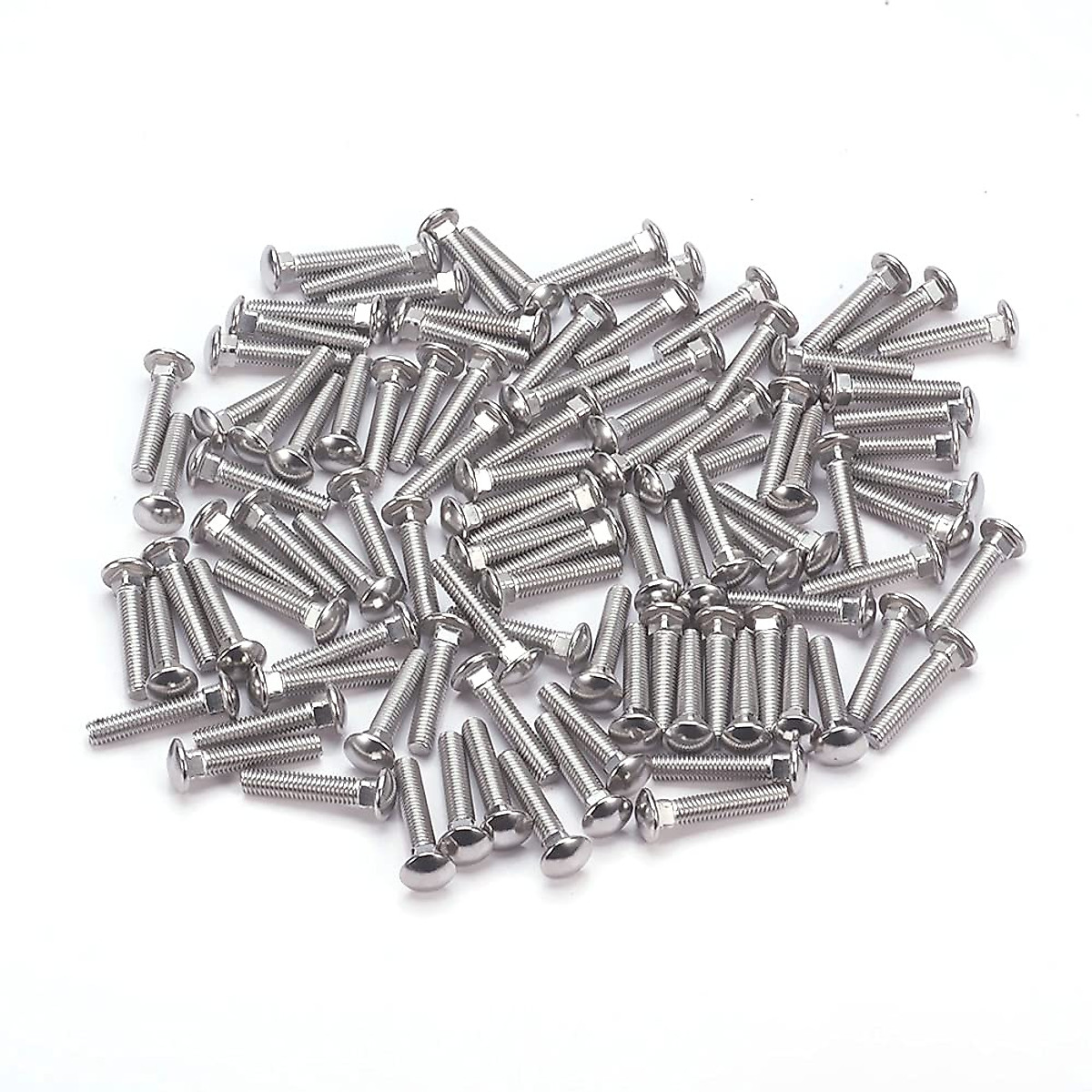 Yinpecly 100Pcs M6×30mm 1mm Pitch Length 304 Stainless Steel Round Domed Head Square Neck Carriage Bolts Silver Tone
