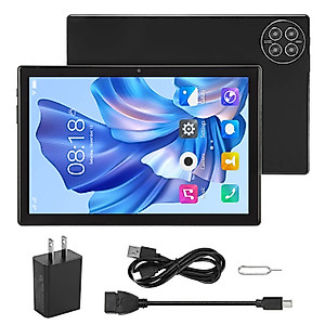 Airshi Smart Tablet, 10in Smart Tablet Octa Core CPU 12GB RAM 256GB ROM Dual Speakers US Plug 100-240V Portable for Office (Black)