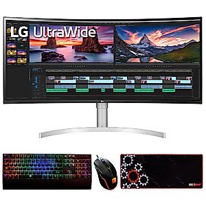 LG 38WN95C-W 38" UltraWide QHD+ IPS Curved Monitor, NVIDIA G-SYNC Compatible Bundle with Deco Gear Mechanical Gaming Keyboard, Deco Gear Wired Gaming Mouse and Deco Gear Gaming Mouse Pad