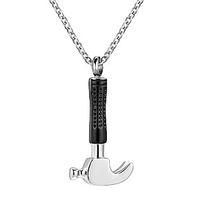 GMXLin Men Hammer Cremation Urn Necklace for Ashes Stainless Steel Pendant Holder Memorial Keepsake for Dad Brother