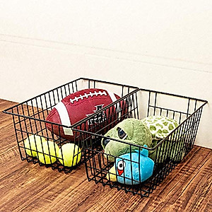 Slideep Farmhouse Large Wire Organizer Storage Bins Freezer Food Storage Basket for Kitchen Cabinets, Office, Bathroom, Pantry Organization Storage Bins Rack with Handles, 2 Pack, Black