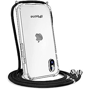 YESPURE Crossbody Case for iPhone Xs,Phone Case for iPhone X, Clear Soft Slim TPU Shockproof Protective Cover for iPhone X/XS with Adjustable Black Neck Cord Lanyard Strap