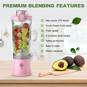 Portable Blender Personal Blender for Shakes and Smoothies with 20 Oz Travel Cup and Lid for Traveling, Outdoor, Gym, Office. (Pink)