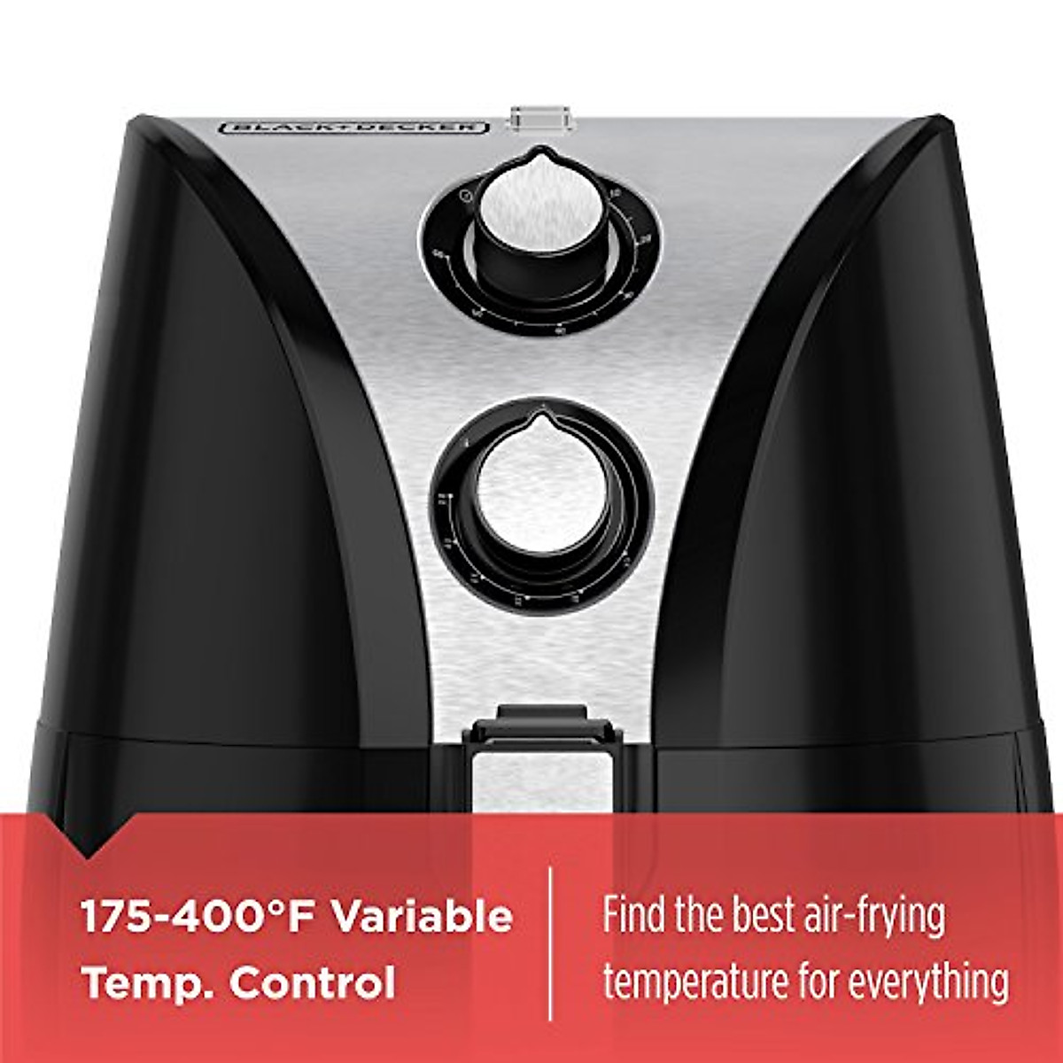 BLACK+DECKER Purify 2-Liter Air Fryer, Black/Stainless Steel, HF110SBD