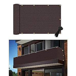 POYEE 3'×10' Brown Balcony Privacy Screen Fence Cover UV Protection Weather Resistant Waterproof Shade Cloth for Outdoor Patio Apartment Backyard Porch Deck Railing with Zip Ties