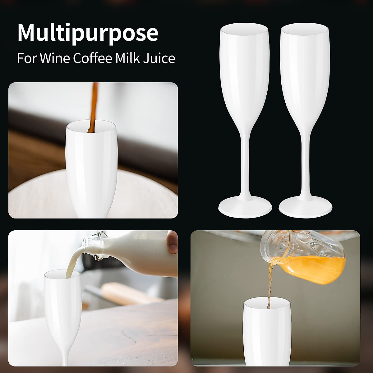 XUWAIDSGN Champagne Flute Acrylic Champagne Glasses Wedding Toasting Champagne Flute Goblet Plastic Reusable Unbreakable Champagne Cups for Bachelorette Wedding Bridal Shower Party (White, 24)