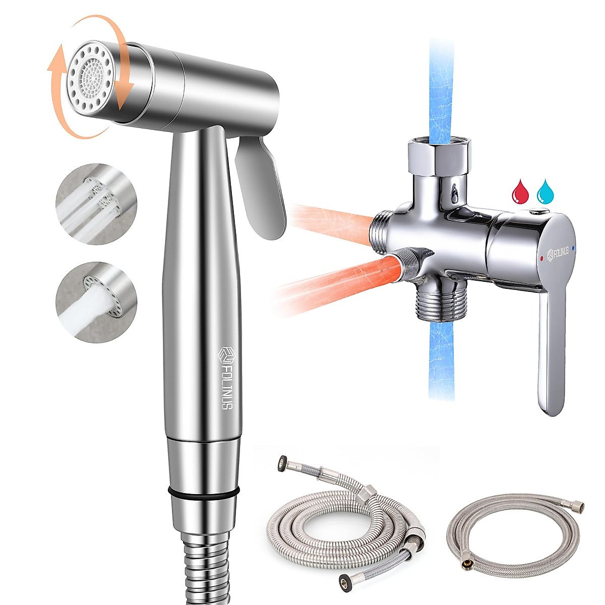 FOLINUS Hot and Cold Bidet Sprayer for Toilet, Bidet Warm Water with Dual Function Bidet Sprayer and Mixing Valve for Feminine Wash, Personal Hygiene, Pet Shower