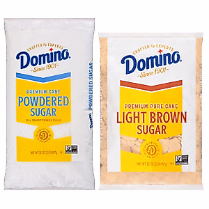 Domino Premium Cane Sugar Baker's Bundle: Light Brown Sugar and Powdered Sugar, 2 LB Bag Each