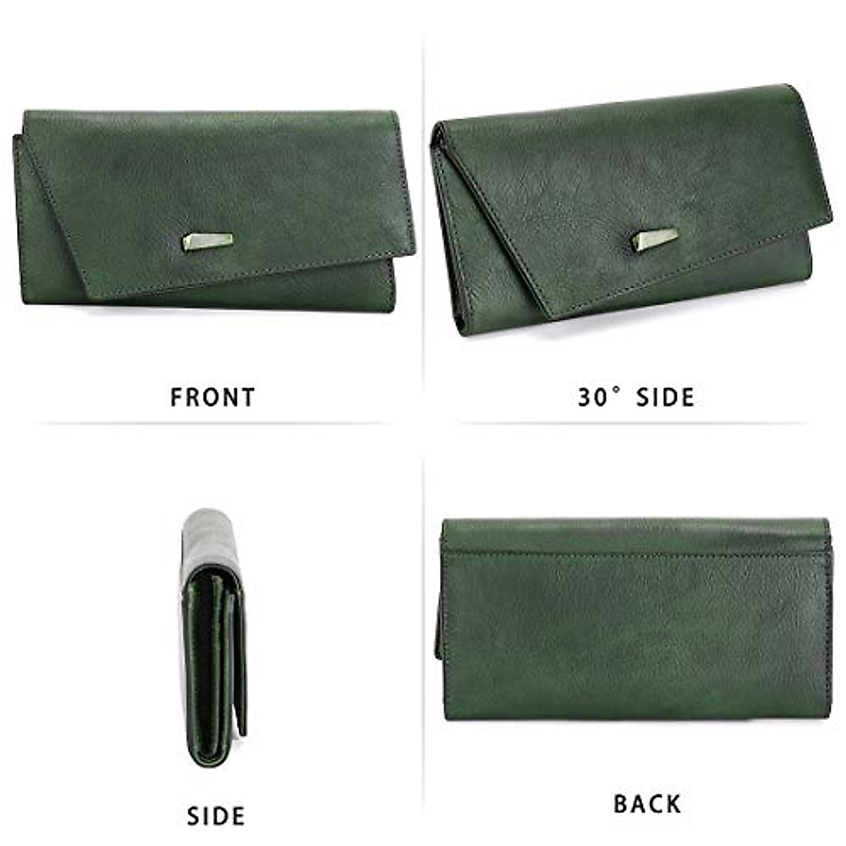 Genuine Leather Wallet RFID Blocking Women Long Purse Vintage Cowhide Handmade Card Holder Organizer (Green)
