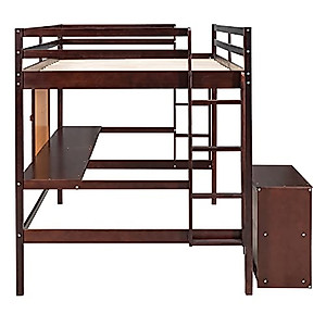 RORIGAT Full Size Loft Bed with Desk and Writing Board, Wooden Loft Bed Frame with Desk & 2 Drawers Cabinet for Kids Teens Adult, Espresso