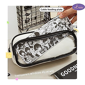 Abubbi ITA Pencil Pouch Large Capacity Pen Case with Transparent Window Black and White (Black and White)