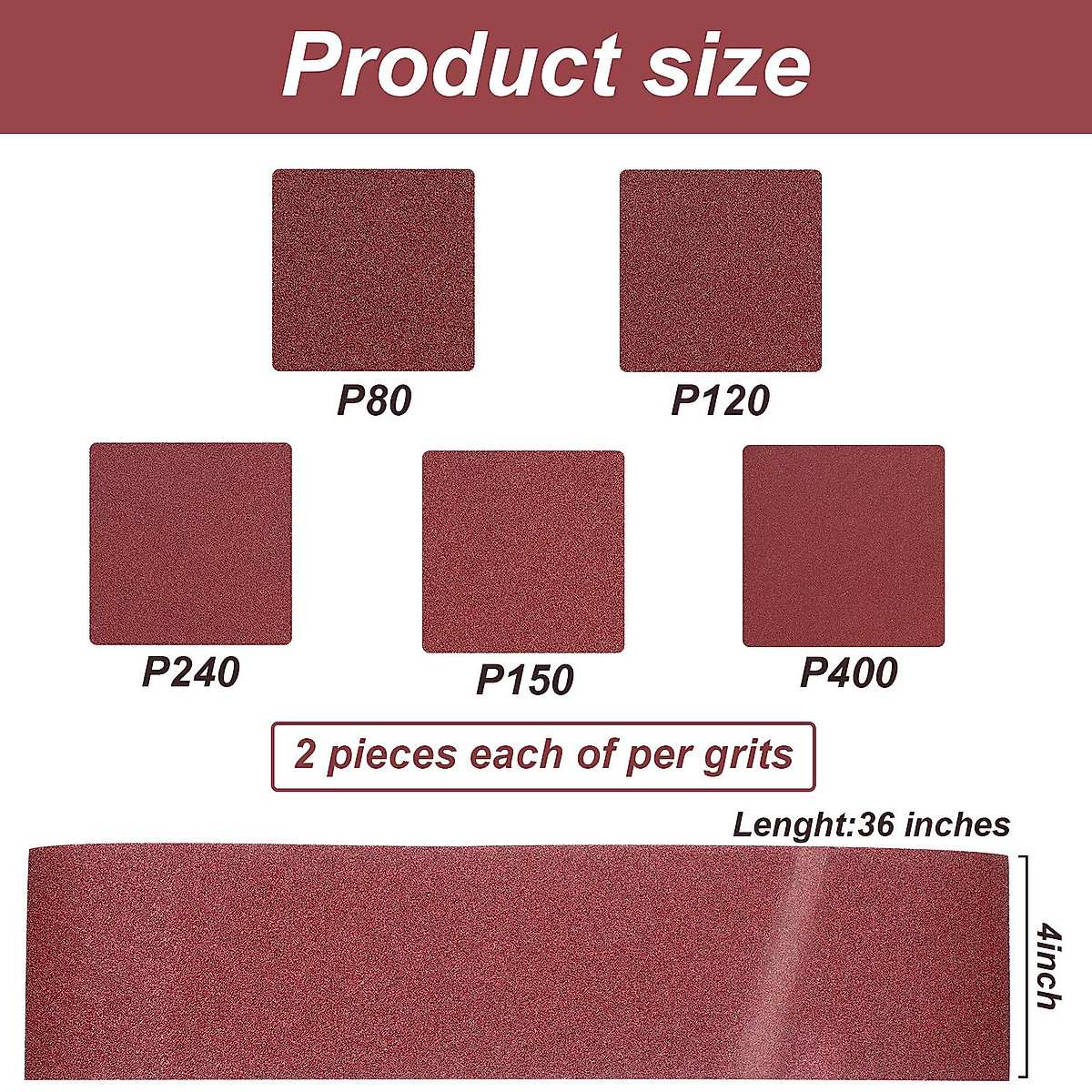 Aluminum Oxide Sanding Belts 10 Pieces Sanding Belts (80/120/150/240/400 Grits) and 12 Pieces 6 Inch Self Stick No Hole Aluminum Oxide Sanding Disc (4 x 36 Inch)