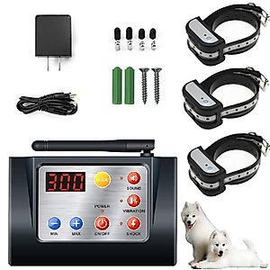 Smart Wireless Electronic Pet Dog Fence System and Dog Training Collar, Remote Control, Waterproof, Shock Resistant Collar, Electric Collar with Buzzer/Vibration/Shock, Suitable for 1/2/3 Dogs,for3do