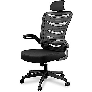 ComHoma Office Chair Ergonomic High Back Executive Adjustable Mesh Computer Chair with Flip-Up Armrests Adjustable Headrest Black,
