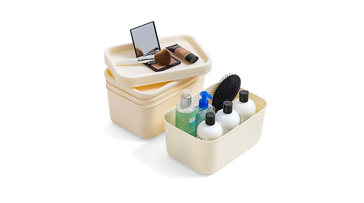 IRIS USA Stackable Storage Bins - 4-Pack, Stylish Organizers