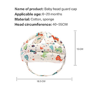 Baby Fall Protector, Baby Safety Helmet for Crawling and Walking, Baby Head Guard for Boys and Girls (Fit for 6 to 20 Months) - Red Dinasor