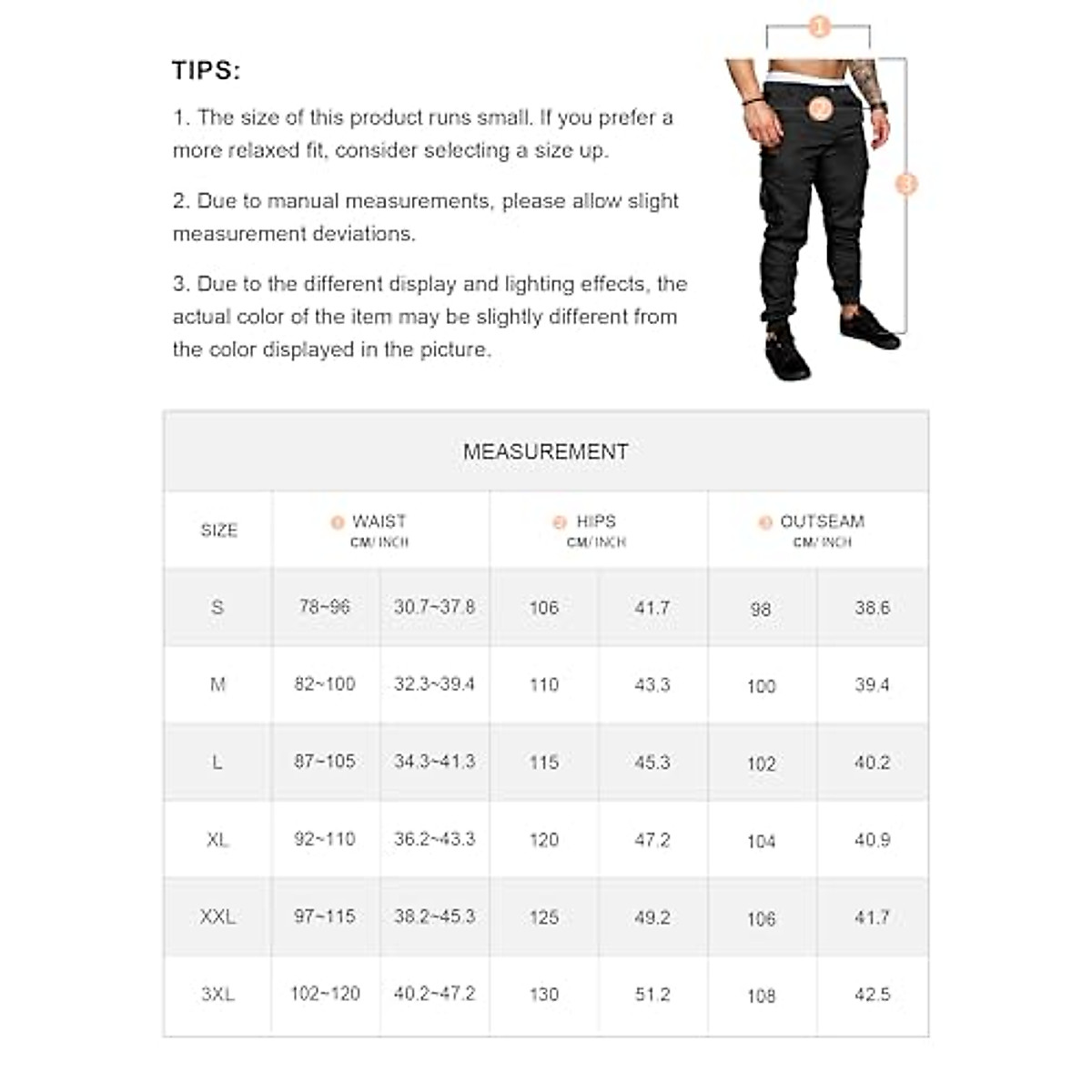 PLEPAN Men's Casual Cargo Pants Joggers Hiking Sweatpants Stretch Elastic Waist Work Pants with 6 Pockets Black Large
