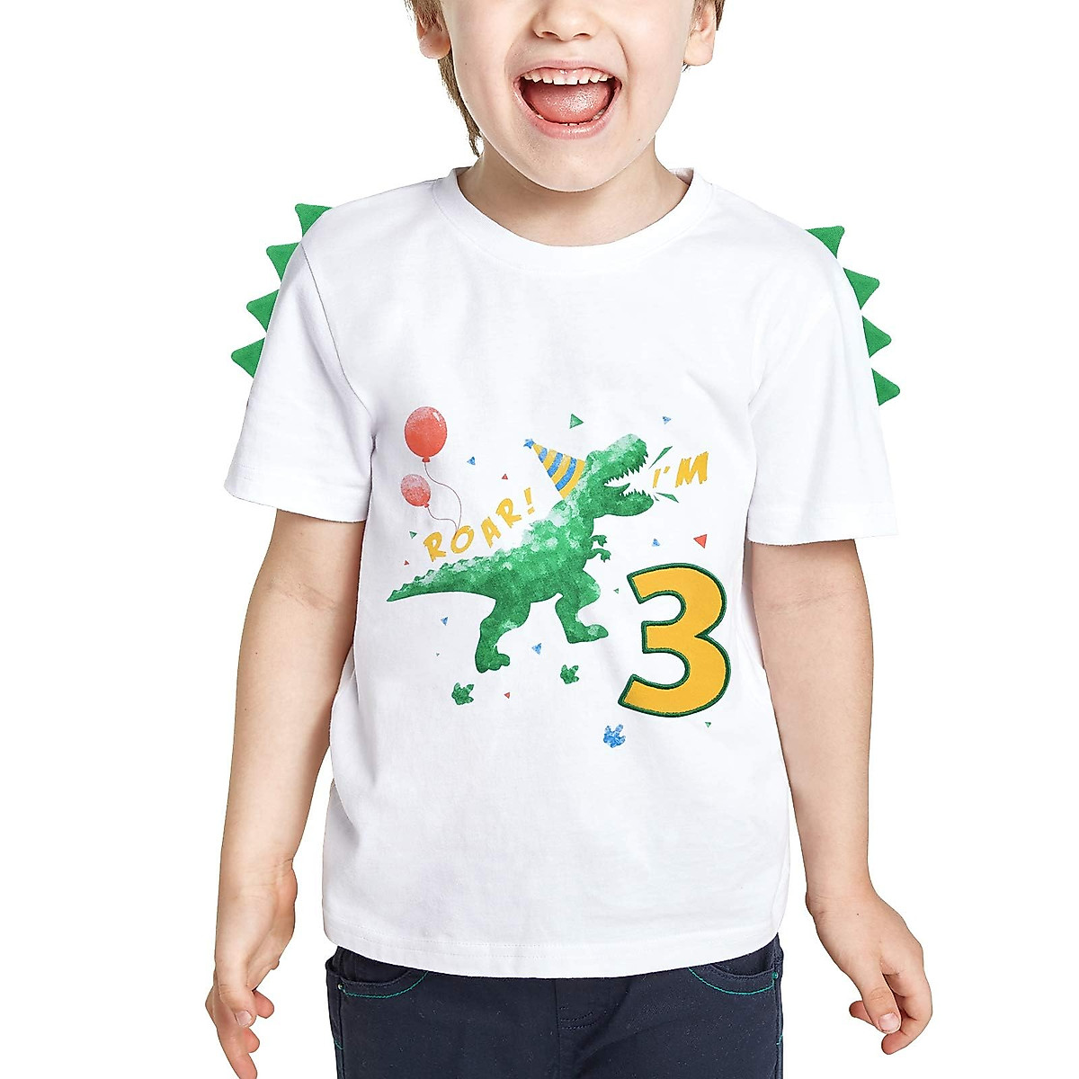 3rd Birthday Boy Shirt Dinosaur Birthday T-Shirt 3 Year Old Toddler Dinosaur Outfit Cotton White Dino Party Shirt Roar I’m 3 Short Sleeve Top Tee Toddler Three Rex T Shirt for Kids
