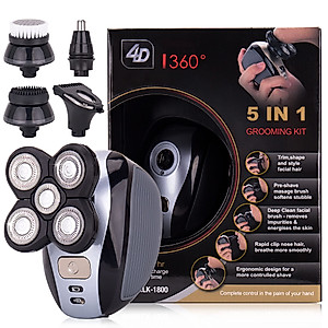 Head Shavers for Bald Men, Professional Head Shaver 5 in 1 Grooming Kit for a Perfect Bald Look, 4D Floating 5 Head Waterproof Cordless and Rechargeable