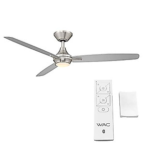 WAC Smart Fans Blitzen Indoor and Outdoor 3-Blade Ceiling Fan 54in Brushed Nickel with 3000K LED Light Kit and Remote Control works with Alexa and iOS or Android App