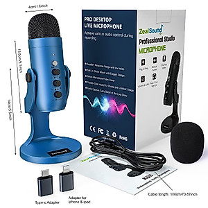 ZealSound USB Condenser Microphone k66 Blue and Wireless Lavalier Microphone V7 Pro