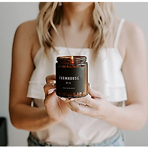 Sweet Water Decor Farmhouse Candle | Autumn, Cinnamon, and Nutmeg, Fall Scented Soy Wax Candle for Home | 9oz Amber Jar, 40 Hour Burn Time, Made in The USA (Farmhouse)