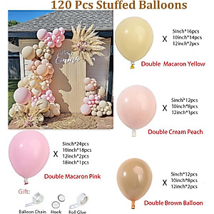 120pcs Dusty Pink Balloons Garland Arch Kit Double Stuffed Boho Balloon Rose Pink Balloon Matte Gold Balloons Cream Beige Balloon for Birthday Girls Baby Shower Bridal Wedding Party Decorations