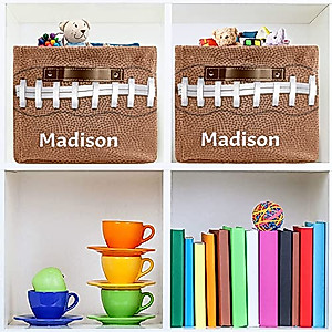 Football Laces Personalized Storage Basket ,Custom Storage Bins Cubes Organizer with Handle for Bedroom Wardrobe,Nursery,Basket 1 Pack